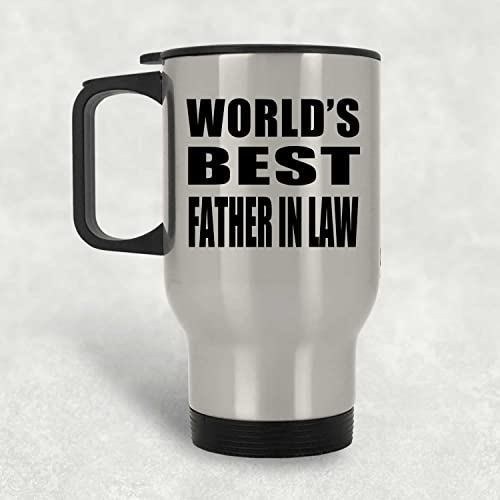 Designsify World's Best Father In Law, Silver Travel Mug 14oz Stainless Steel Insulated Tumbler, Gifts for Birthday Anniversary Christmas Xmas Fathers Mothers Day