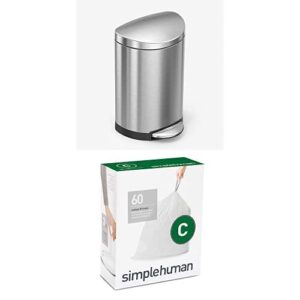 simplehuman 10 litre semi-round step can fingerprint-proof brushed stainless steel + code c 60 pack liners