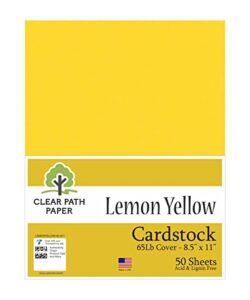 lemon yellow cardstock - 8.5 x 11 inch - 65lb cover - 50 sheets - clear path paper