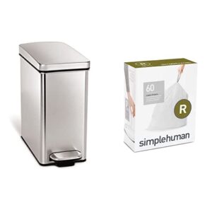 simplehuman 10 litre profile step can fingerprint-proof brushed stainless steel + code r 60 pack liners