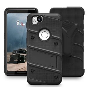 ZIZO Bolt Series Google Pixel 2 Case - Tempered Glass Screen Protector with Holster and 12ft Military Grade Drop Tested (Black & Black)