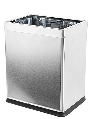 Dualplex 'Invisi-Overlap' Open Top Trash Can, Small Office Wastebasket, Modern Home Décor, Rectangle Shape Stainless Steel