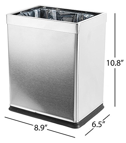 Dualplex 'Invisi-Overlap' Open Top Trash Can, Small Office Wastebasket, Modern Home Décor, Rectangle Shape Stainless Steel