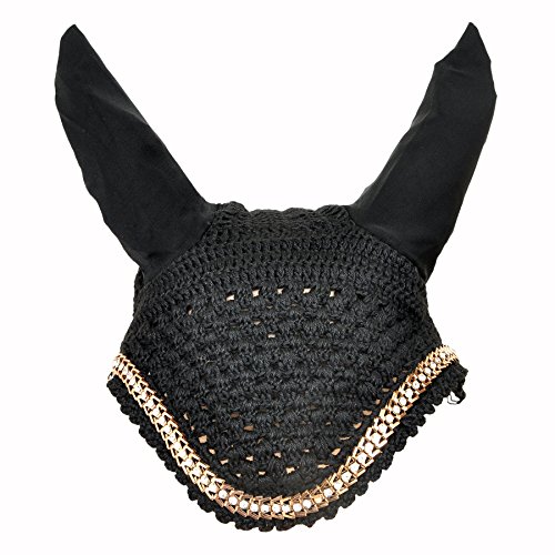 Manaal Enterprises Horse Soft Crochet Breathable Cotton Ear Net Hood Ear Protector Bonnet Equestrain with Piping Cotton Black Horse Fly Veil Sizes : Full, Cob & Pony (Cob, Black)