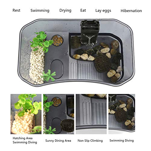 Turtle Tank Aquarium,Reptile Habitat,Turtle Habitat Terrapin Lake Reptile Aquarium Tank with Platform Plants for Crayfish Crab (Black)(Excluding Accessories