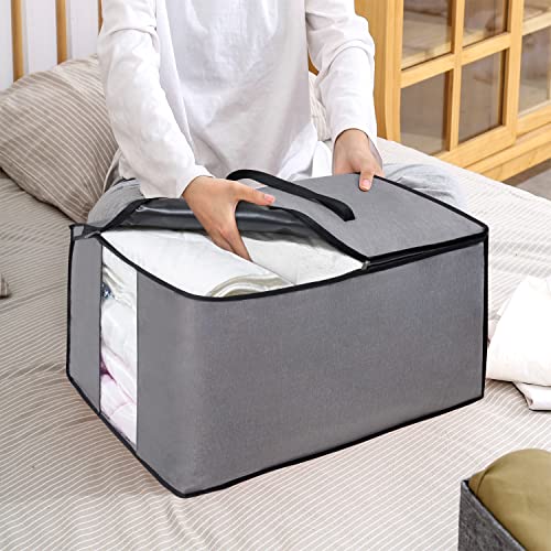 MISSLO Water Resistant Thick Over Size Storage Bag, Folding Organizer Bag, Under Bed Storage, College Carrying Bag for Bedding Comforters, Blanket, Clothes (Grey)