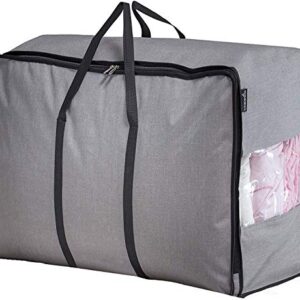 MISSLO Water Resistant Thick Over Size Storage Bag, Folding Organizer Bag, Under Bed Storage, College Carrying Bag for Bedding Comforters, Blanket, Clothes (Grey)