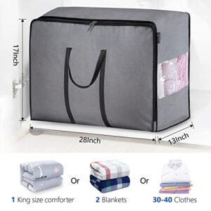 MISSLO Water Resistant Thick Over Size Storage Bag, Folding Organizer Bag, Under Bed Storage, College Carrying Bag for Bedding Comforters, Blanket, Clothes (Grey)