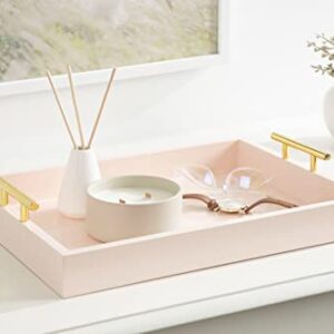 Kate and Laurel Lipton Decorative Tray with Polished Gold Metal Handles, Soft Pink