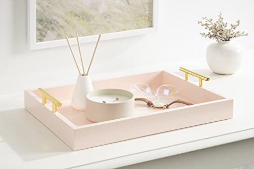 Kate and Laurel Lipton Decorative Tray with Polished Gold Metal Handles, Soft Pink