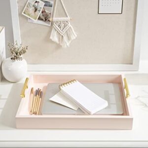 Kate and Laurel Lipton Decorative Tray with Polished Gold Metal Handles, Soft Pink