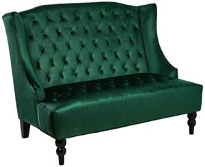 christopher knight home leora modern glam tufted velvet wingback loveseat, emerald / dark brown