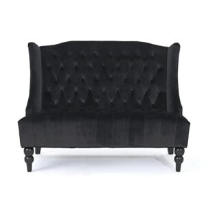 christopher knight home leora modern glam tufted velvet wingback loveseat, black / dark brown