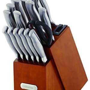 Farberware 18-Piece Forged Stainless Steel Kitchen Knife Set with Wood Block, High-Carbon Stainless Steel Knives, Razor Sharp Knife Set with Ergonomic Handles, Cherry Block