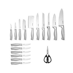 Farberware 18-Piece Forged Stainless Steel Kitchen Knife Set with Wood Block, High-Carbon Stainless Steel Knives, Razor Sharp Knife Set with Ergonomic Handles, Cherry Block