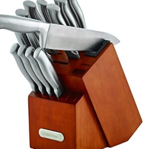 Farberware 18-Piece Forged Stainless Steel Kitchen Knife Set with Wood Block, High-Carbon Stainless Steel Knives, Razor Sharp Knife Set with Ergonomic Handles, Cherry Block