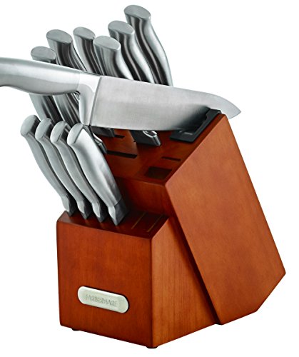 Farberware 18-Piece Forged Stainless Steel Kitchen Knife Set with Wood Block, High-Carbon Stainless Steel Knives, Razor Sharp Knife Set with Ergonomic Handles, Cherry Block