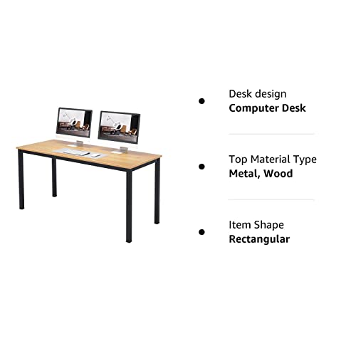 DlandHome 63 inches X-Large Computer Desk, Composite Wood Board, Decent and Steady Home Office Desk/Workstation/Table, BS1-160TB Teak and Black Legs, 1 Pack