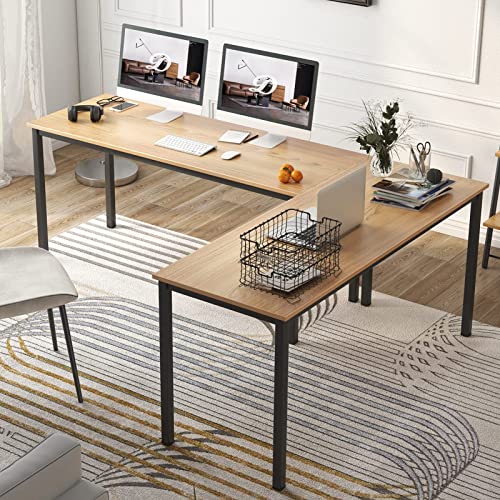 DlandHome 63 inches X-Large Computer Desk, Composite Wood Board, Decent and Steady Home Office Desk/Workstation/Table, BS1-160TB Teak and Black Legs, 1 Pack