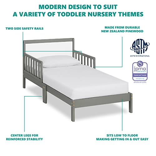 Dream On Me Brookside Toddler Bed In Steel Grey, Greenguard Gold Certified, JPMA Certified, Low To Floor Design, Non-Toxic Finish, Safety Rails, Made Of Pinewood