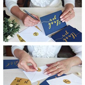 100 Thank You Cards in Navy Blue with Envelopes and Stickers - Bulk Notes Embossed with Gold Foil Letters for Weddings, Graduations, Engagements, Business, Formal, 4x6 Inch