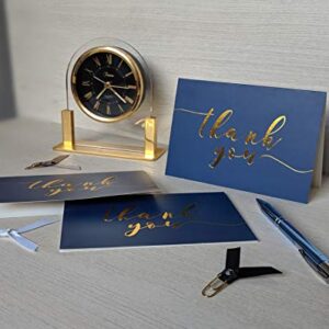 100 Thank You Cards in Navy Blue with Envelopes and Stickers - Bulk Notes Embossed with Gold Foil Letters for Weddings, Graduations, Engagements, Business, Formal, 4x6 Inch