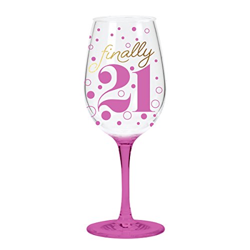 X&O Paper Goods QWGO-20897 21' 21st Acrylic Wine Glass, 12 oz, Finally 21 Birthday