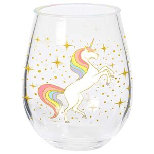 x&o paper goods unicorn acrylic stemless wine glass, 12 oz.