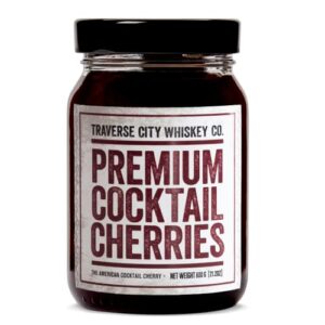 traverse city whiskey co. premium cocktail cherries | cocktails & desserts | all american, natural, certified kosher, stemless, slow-cooked garnish for old fashioned, ice cream sundaes & more