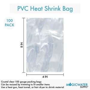 4x8 inch Odorless, Clear, 100 Guage, PVC Heat Shrink Wrap Bags for Gifts, Packagaing, Homemade DIY Projects, Bath Bombs, Soaps, and Other Merchandise (100 Pack) | MagicWater Supply