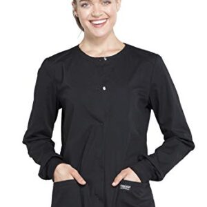 Snap Front Scrub Jackets for Women, Workwear Professionals Soft Stretch WW340, M, Black