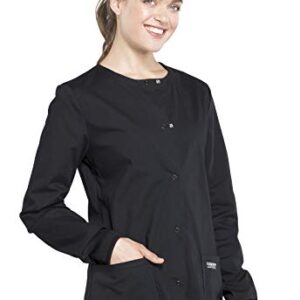 Snap Front Scrub Jackets for Women, Workwear Professionals Soft Stretch WW340, M, Black