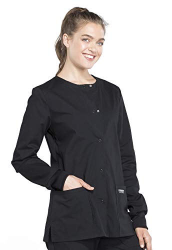 Snap Front Scrub Jackets for Women, Workwear Professionals Soft Stretch WW340, M, Black