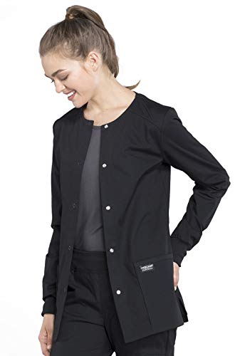 Snap Front Scrub Jackets for Women, Workwear Professionals Soft Stretch WW340, M, Black