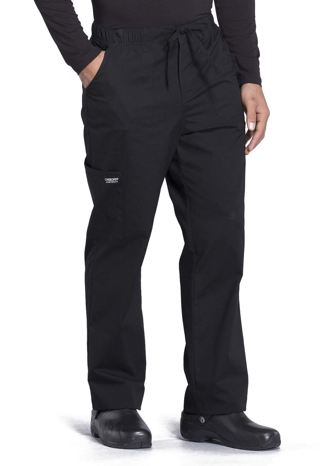 Cherokee Men Scrubs Pant Workwear Professionals Tapered Leg Fly Front Cargo WW190, M, Black