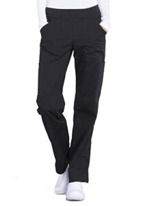 cherokee workwear professionals women scrubs pant mid rise straight leg pull-on cargo ww170, m, black