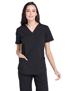 cherokee workwear professionals women scrubs top v-neck ww665, l, black