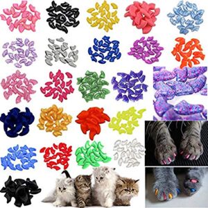 joyjuly 140pcs pet cat kitty soft claws caps control soft paws of 4 glitter colors, 10 colorful cat nail caps covers + 7 adhesive glue+7 applicator with instruction, medium m