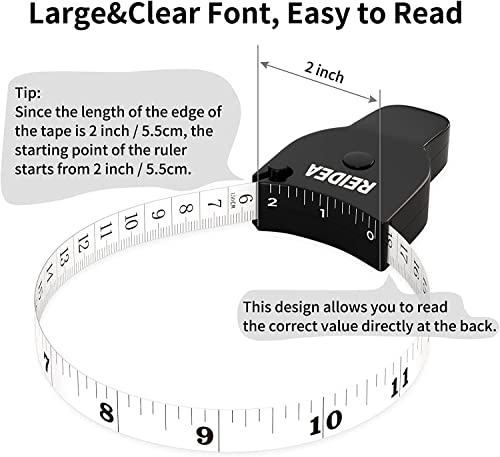 REIDEA Body Measure Tape 60in (150cm), Lock Pin and Push-Button Retract, Ergnomic and Portable Design, Incl. Bonus Kit (1x 79in Clothing Measure Tape, 1 x 60in Mini Retractable Tape Measure), Black