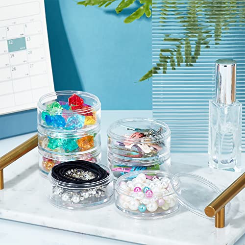 PH PandaHall 2 Sets 5 Layer Cylinder Stackable Bead Containers 15ml Plastic Round Clear Storage Organizer Box with Screw Lid for Make Up, Eye Shadow, Nails, Powder, Gems, Beads, Jewelry, Small Items