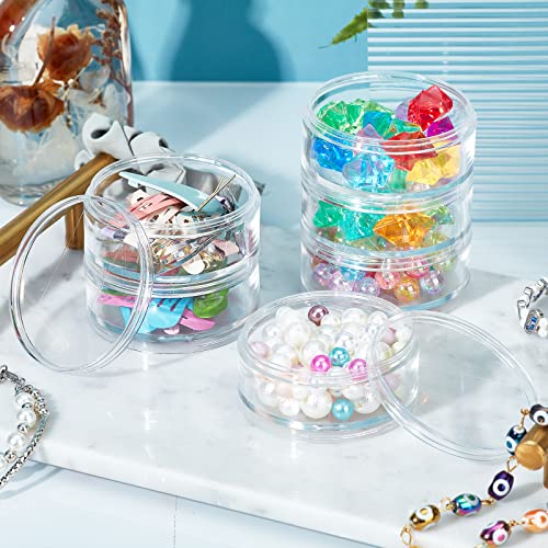 PH PandaHall 2 Sets 5 Layer Cylinder Stackable Bead Containers 15ml Plastic Round Clear Storage Organizer Box with Screw Lid for Make Up, Eye Shadow, Nails, Powder, Gems, Beads, Jewelry, Small Items