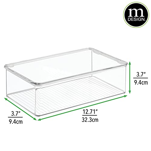 mDesign Plastic Playroom/Game Organizer Box Containers with Hinged Lid for Shelves or Cubbies, Holds Toys, Building Blocks, Puzzles, Markers, Controllers, or Crayons, Ligne Collection, 2 Pack, Clear