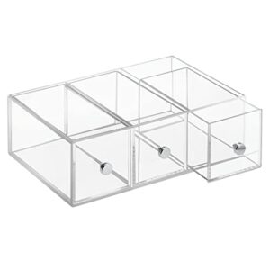 mDesign Plastic Kitchen Pantry Stackable Storage Organizer Container Station with 3 Drawers for Cabinet, Countertop, Holds Coffee, Tea, Sugar Packets, Creamers - Lumiere Collection - 2 Pack - Clear