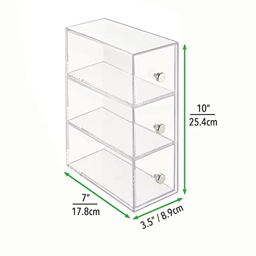 mDesign Plastic Kitchen Pantry Stackable Storage Organizer Container Station with 3 Drawers for Cabinet, Countertop, Holds Coffee, Tea, Sugar Packets, Creamers - Lumiere Collection - 2 Pack - Clear