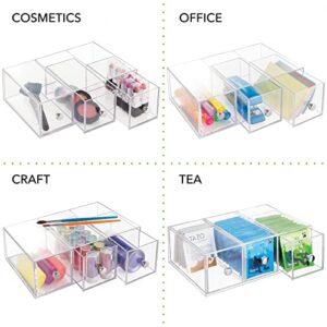 mDesign Plastic Kitchen Pantry Stackable Storage Organizer Container Station with 3 Drawers for Cabinet, Countertop, Holds Coffee, Tea, Sugar Packets, Creamers - Lumiere Collection - 2 Pack - Clear