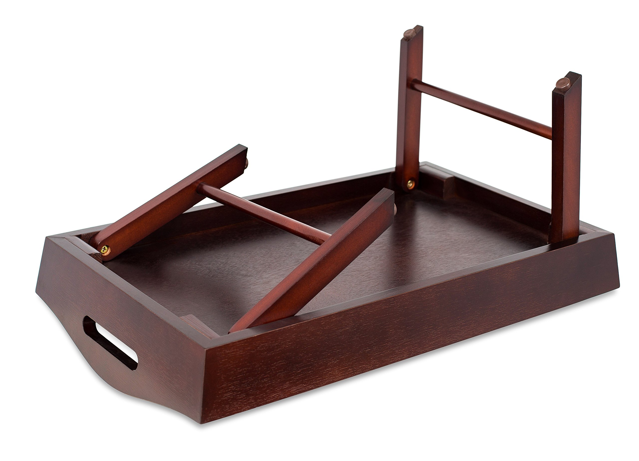 BirdRock Home Wood Bed Tray with Folding Legs - Wide Breakfast Serving Tray Lap Desk with Sides and Handles - Walnut