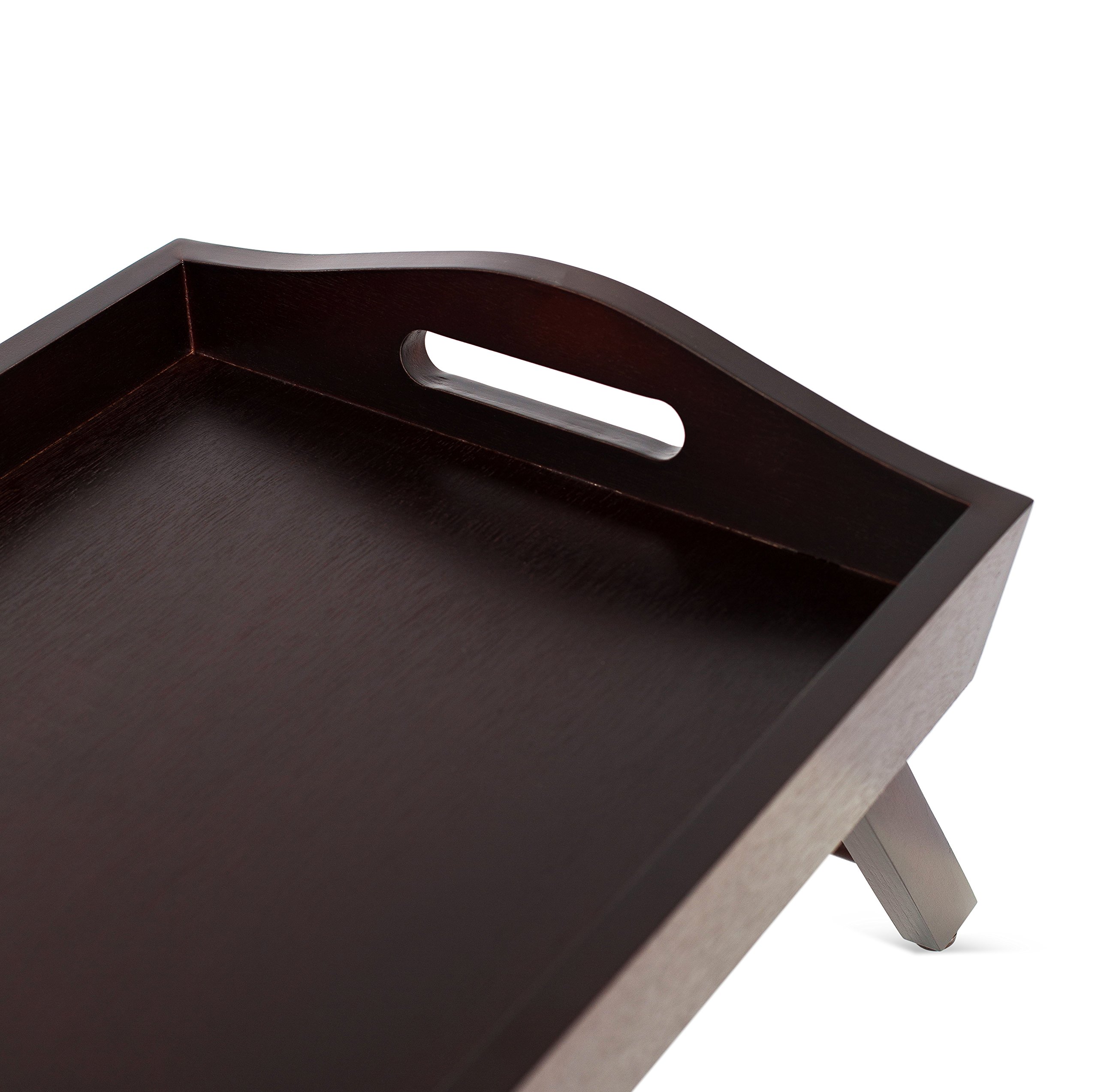 BirdRock Home Wood Bed Tray with Folding Legs - Wide Breakfast Serving Tray Lap Desk with Sides and Handles - Walnut