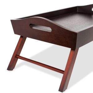 BirdRock Home Wood Bed Tray with Folding Legs - Wide Breakfast Serving Tray Lap Desk with Sides and Handles - Walnut