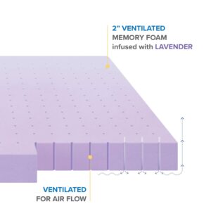 Mellow 2 Inch Ventilated Memory Foam Mattress Topper, Soothing Lavender Infusion, CertiPUR-US Certified, Full