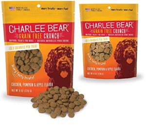 charlee bear crunch chicken, pumpkin & apple flavor dog treat and snack (2 pack) 8 oz each